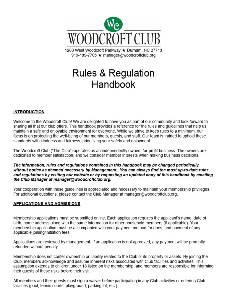 Woodcroft Club Membership Handbook | PDF | Credit Card | Diaper