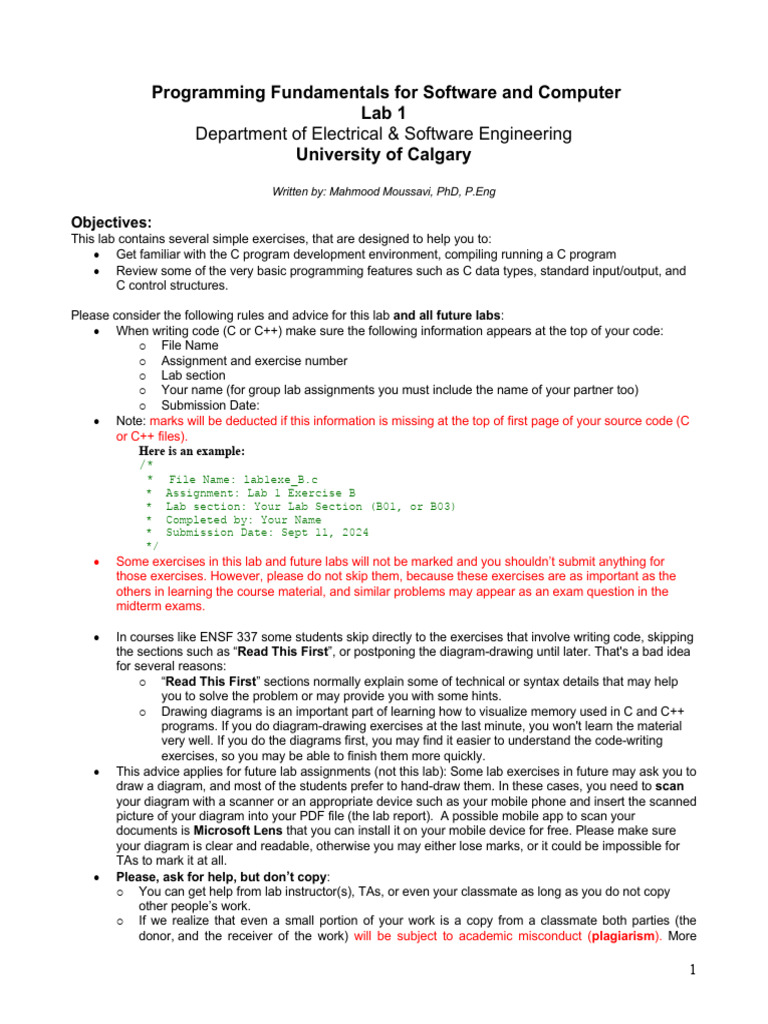 ENSF 337 Lab1-Instruction-Fall 2024 | PDF | Software Engineering | Computer Programming