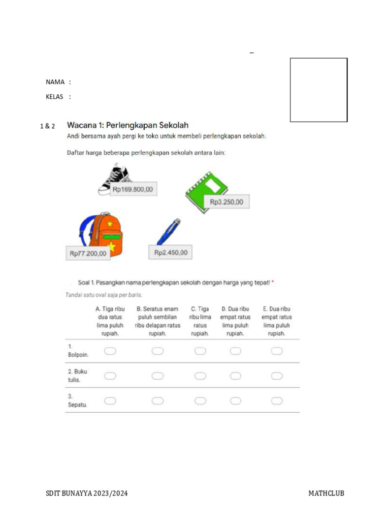 Seleksi Matematika Kelas 3 Terup Todate | PDF