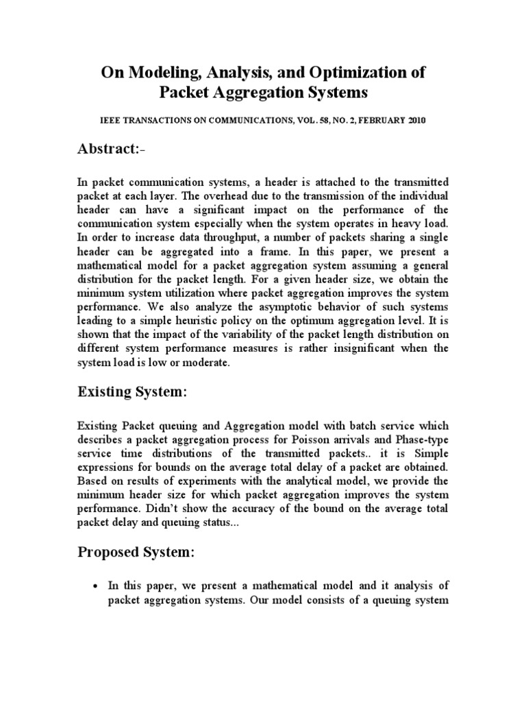 On Modeling Analysis And Optimization Of Packet Aggregation Systems