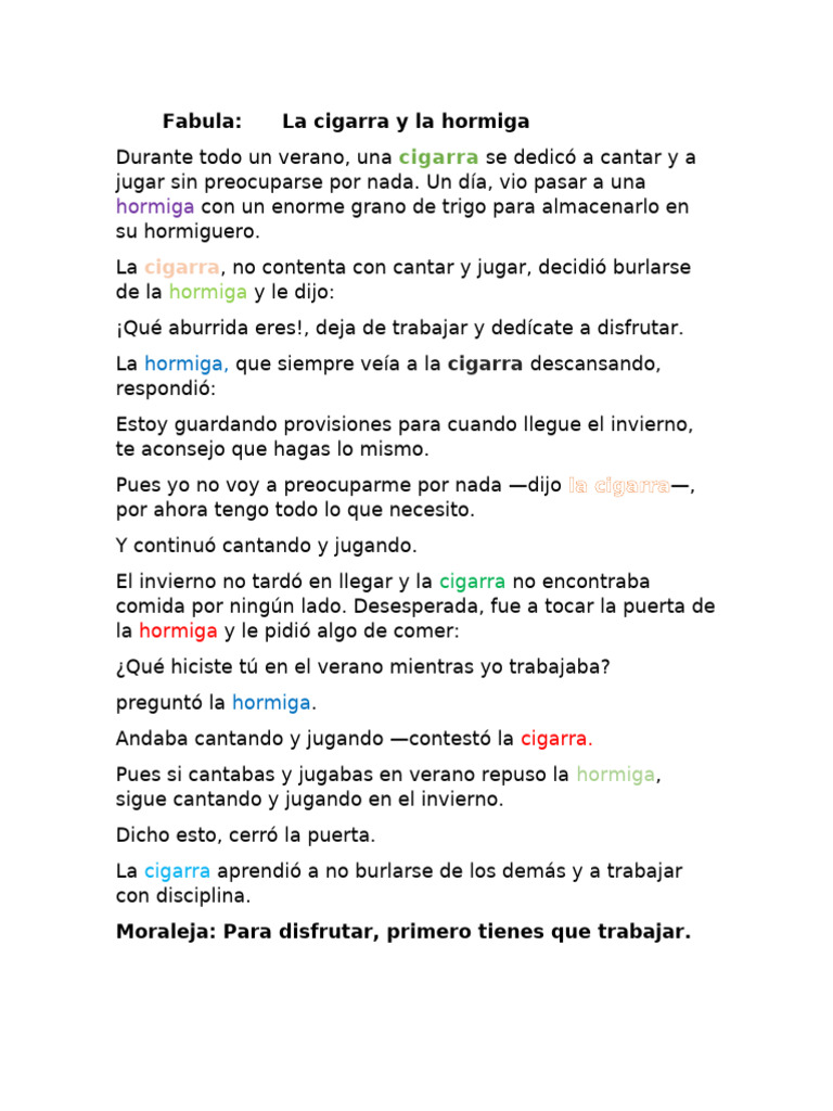 Fabula La Cigarra y La Hormiga | PDF