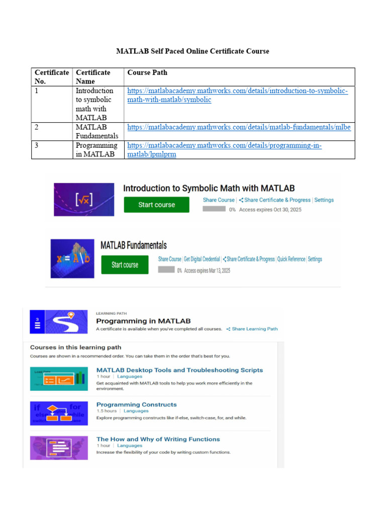 MATLAB Online Certification Courses | PDF