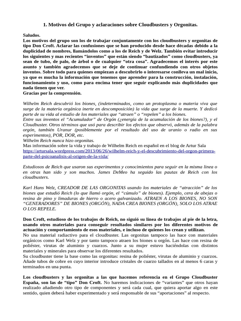 Aclaraciones sobre Cloudbusters y Orgonitas | PDF | Wilhelm Reich