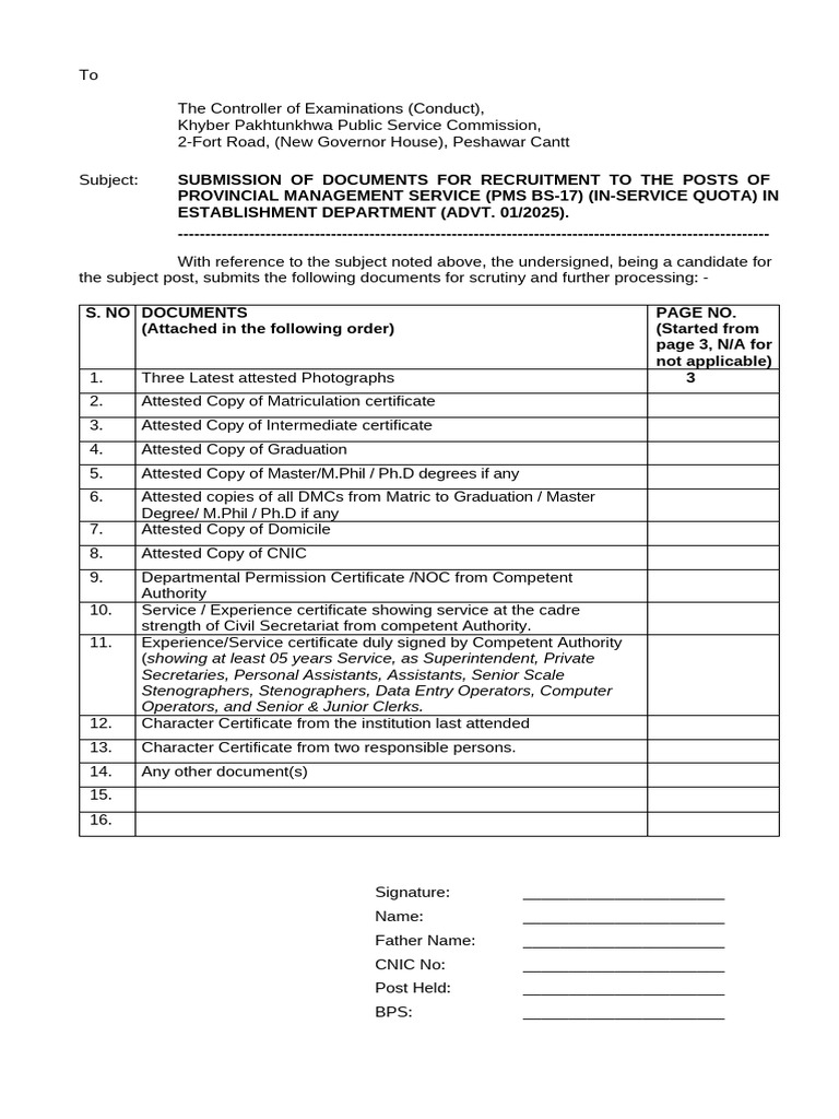 PMS_In-Service_Submission_Documents_proforma_01_2025 | PDF | Higher ...