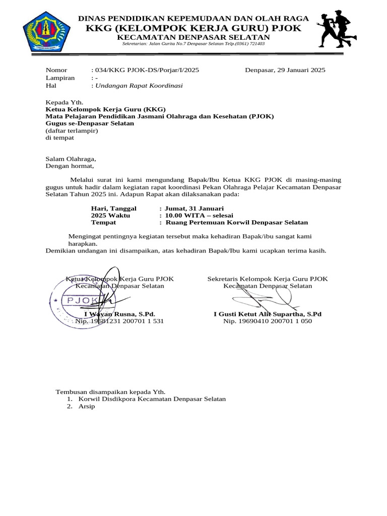 34 - Undangan Rapat Koordinasi - Ketua KKG Gugus | PDF