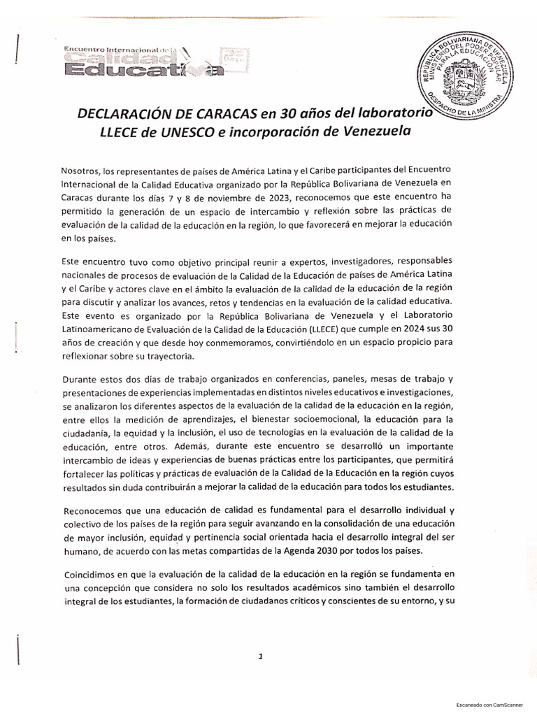 Declaración de Caracas Laboratorio Llece-Unesco | PDF