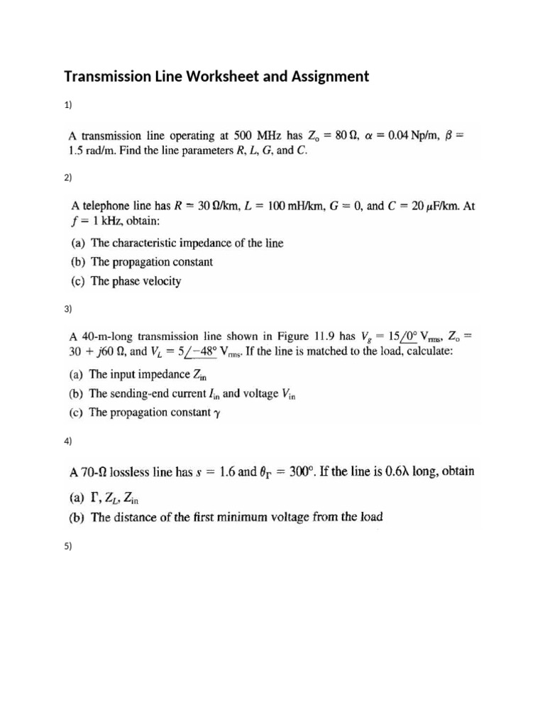 Transmission Line Worksheet and Assignment3 | PDF