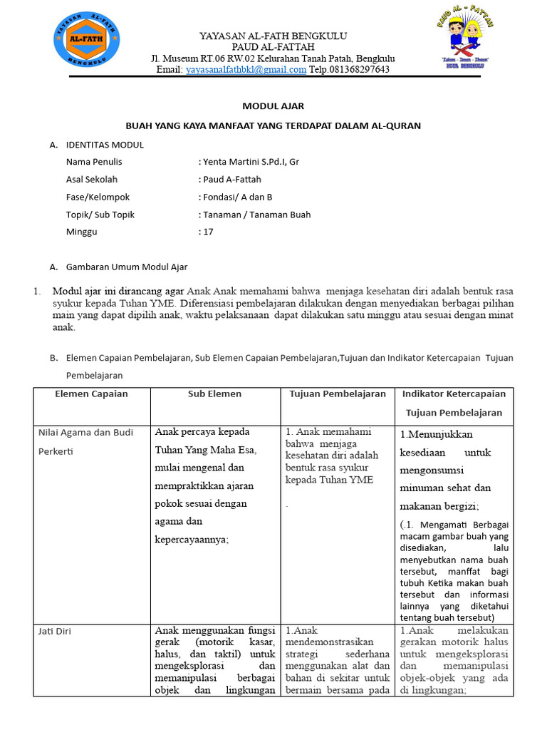 Modul Ajar Buah dalam Al-Quran PAUD | PDF