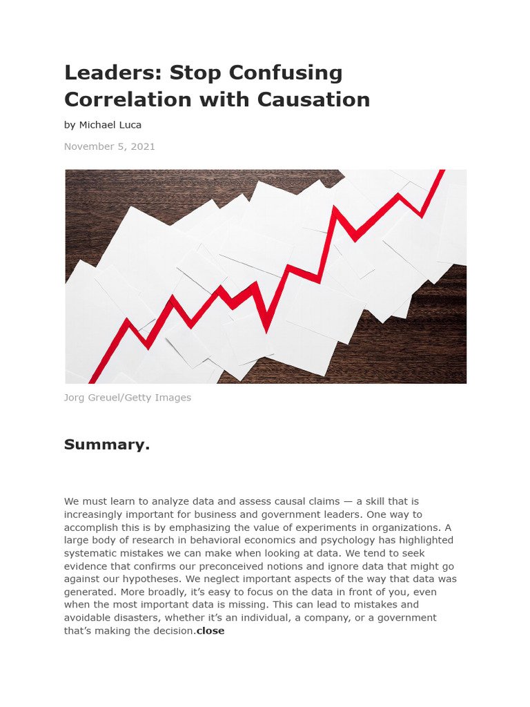 Leaders - Stop Confusing Correlation With Causation Michael Luca | PDF ...