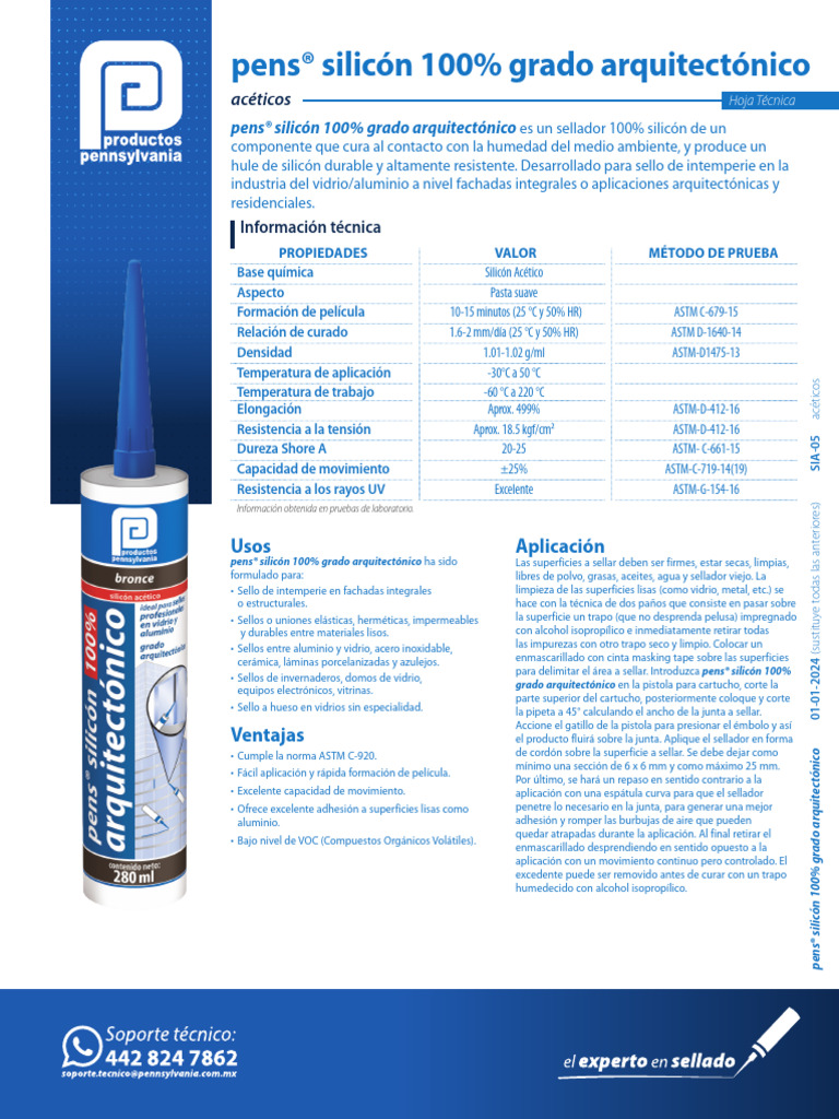 FT Silicon Acetico Marca Pennsylvania | PDF | Silicona | Materiales