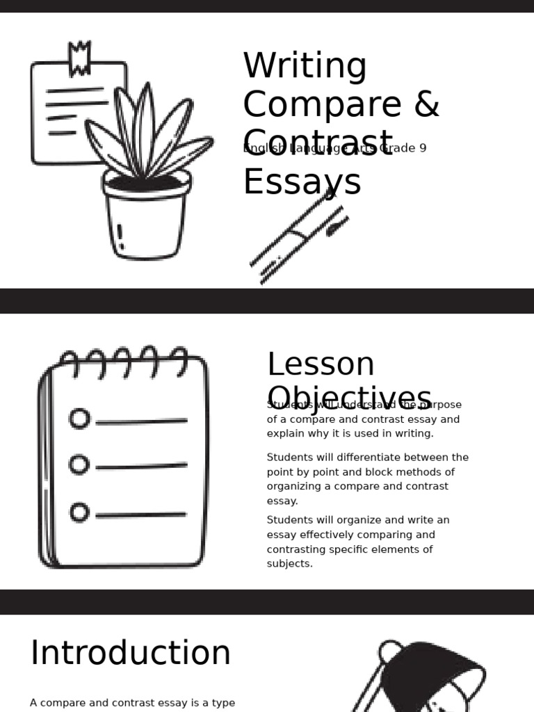 Compare & Contrast Essays Education Presentation in Black and White ...