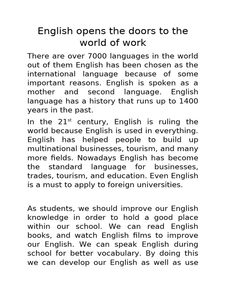 English Opens The Doors To The World of Work | PDF
