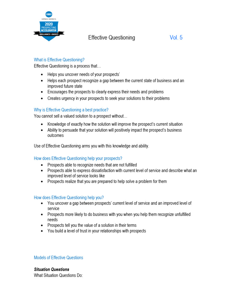Prospecting Tips - Effective Questioning | PDF | Business | Cognition