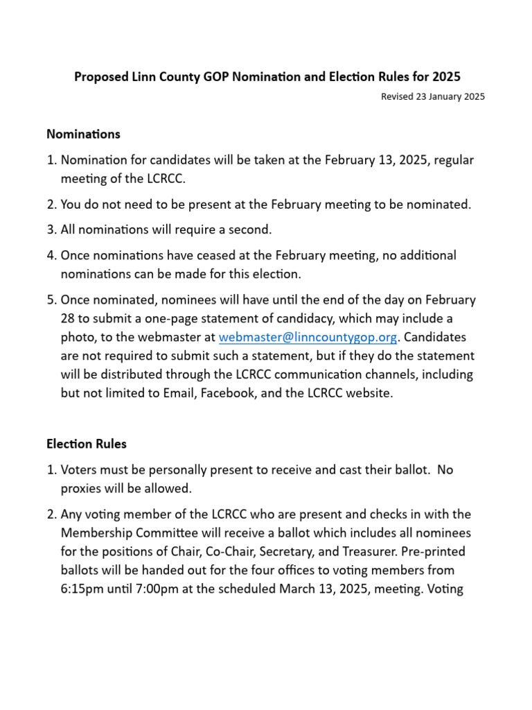 LCRCC - Nomination and Election Rules 2025 | PDF | Voting | Ballot