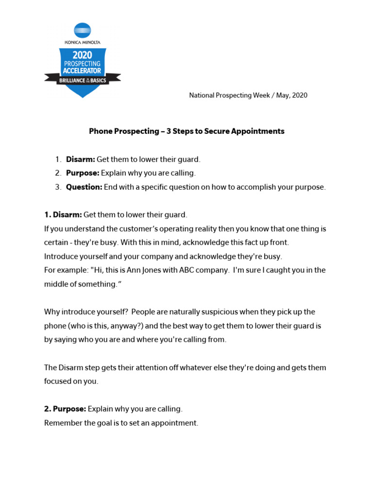 Phone Prospecting – 3 Steps to Secure Appointments | PDF
