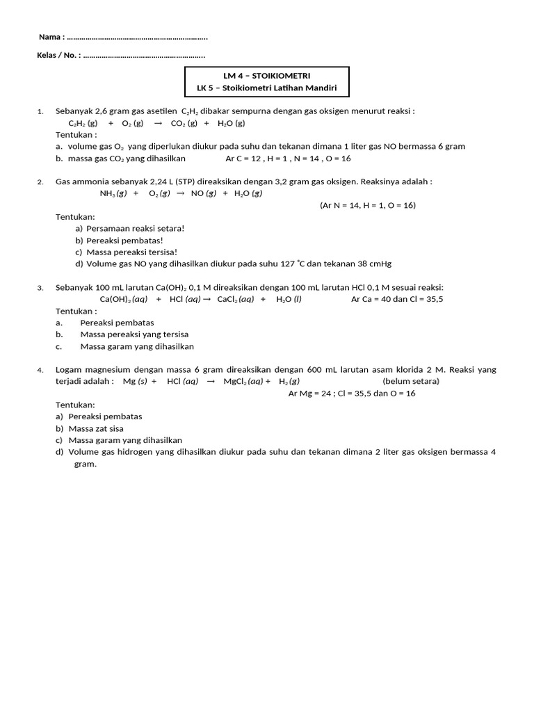 LK 5 - Pereaksi Pembatas Latihan Mandiri | PDF
