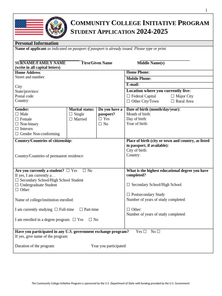 Community College Initiative Program Application | PDF | United States ...