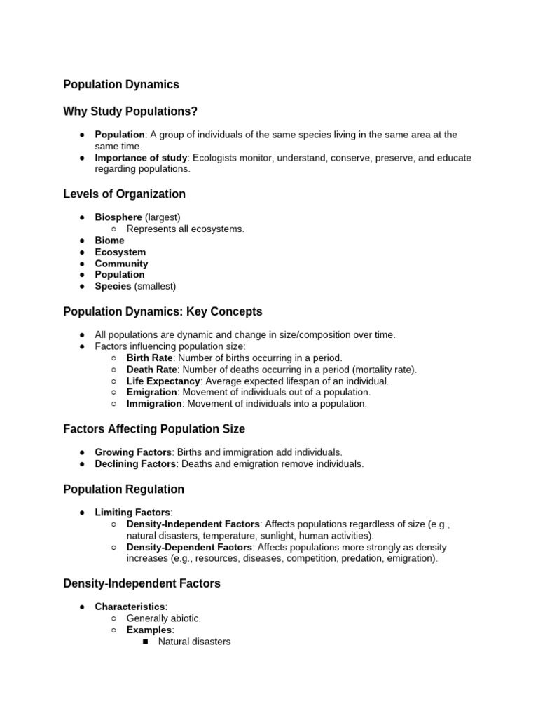 Population Dynamics Notes (I Didnt Have My Notebook So I Did It in Docs ...