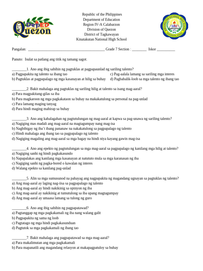 Values Education Grade 7 3RD Quarter | PDF