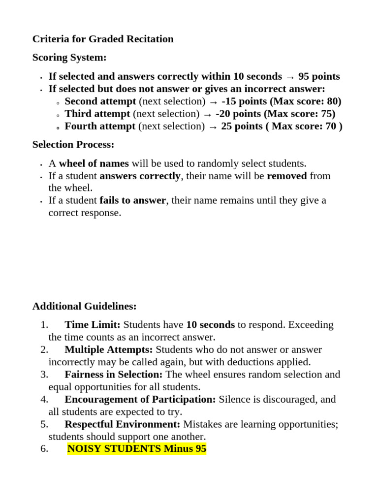 Criteria For Graded Recitation | PDF