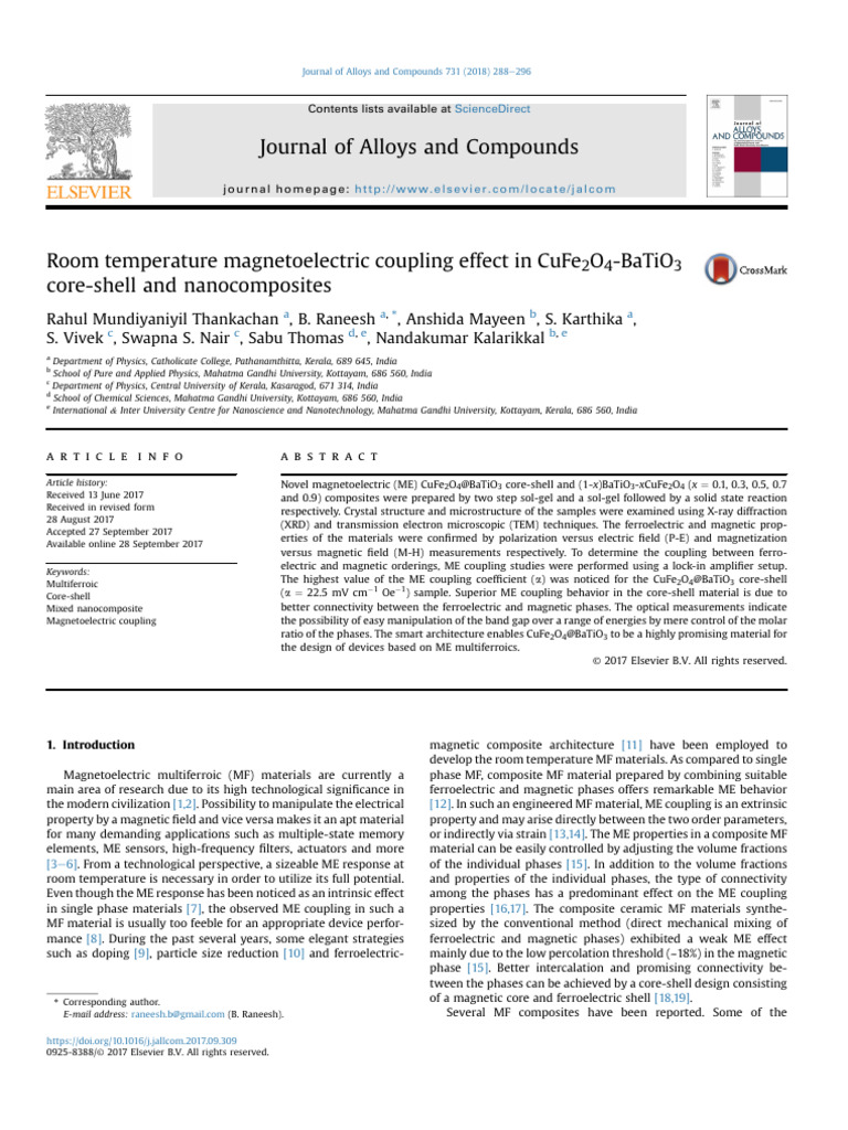 2018 Room temperature magnetoelectric coupling effect in CuFe2O4-BaTiO3 core-shell and ...