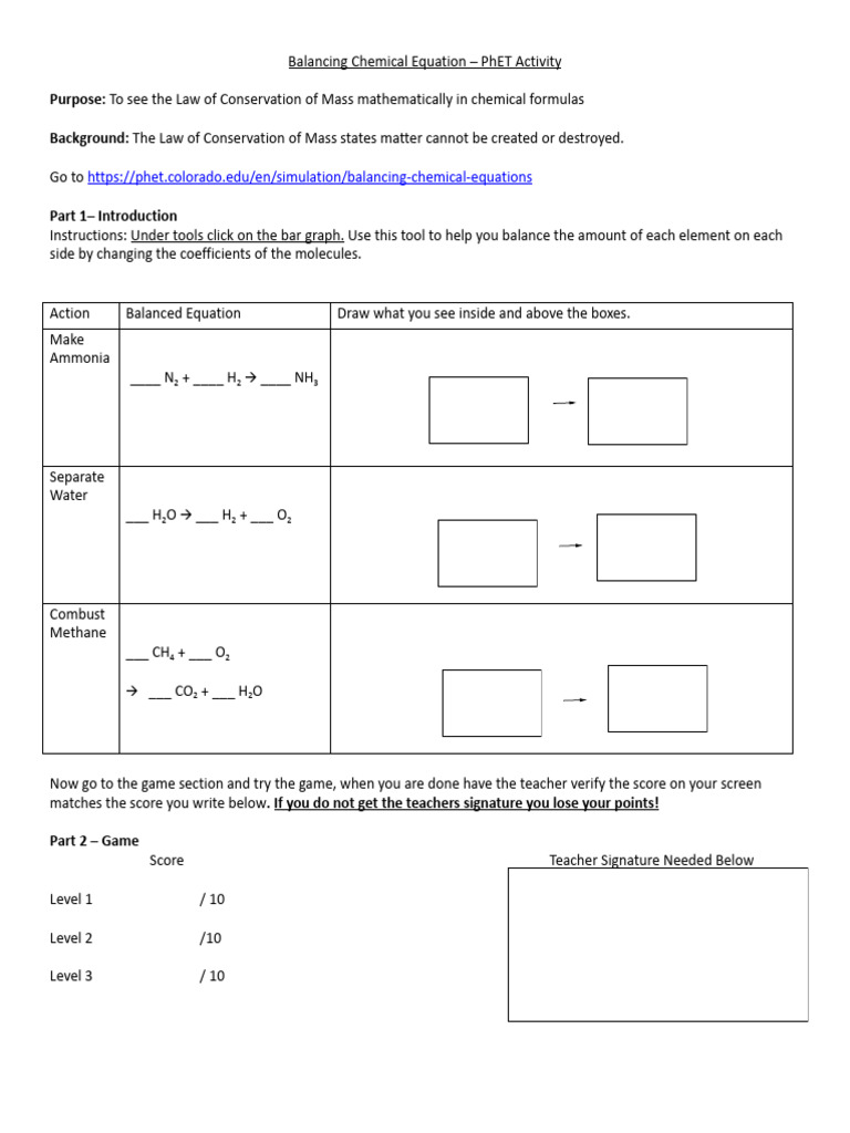 Balancing Chemical Equations Phet Lab.docx - Google Docs | PDF