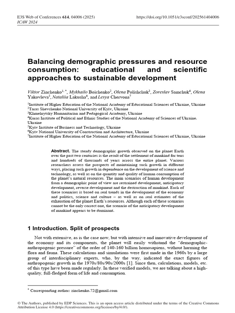 Balancing Demographic Pressures and Resource Consu | PDF | Agriculture ...