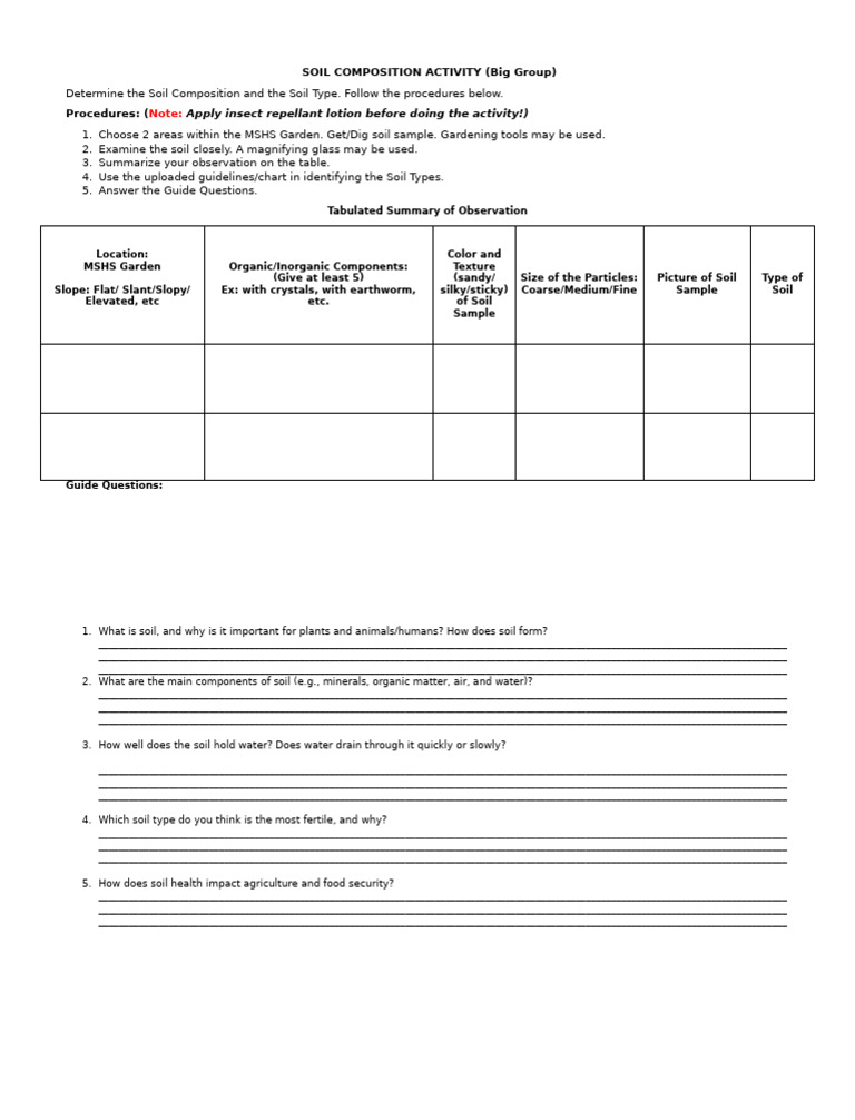 Soil Composition Analysis Activity Guide | PDF | Soil | Soil Science