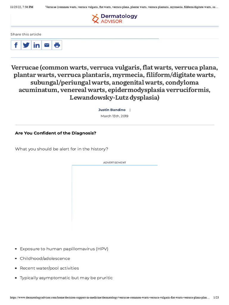 Verrucae (Common Warts, Verruca Vulgaris, Flat Warts, Verruca Plana ...