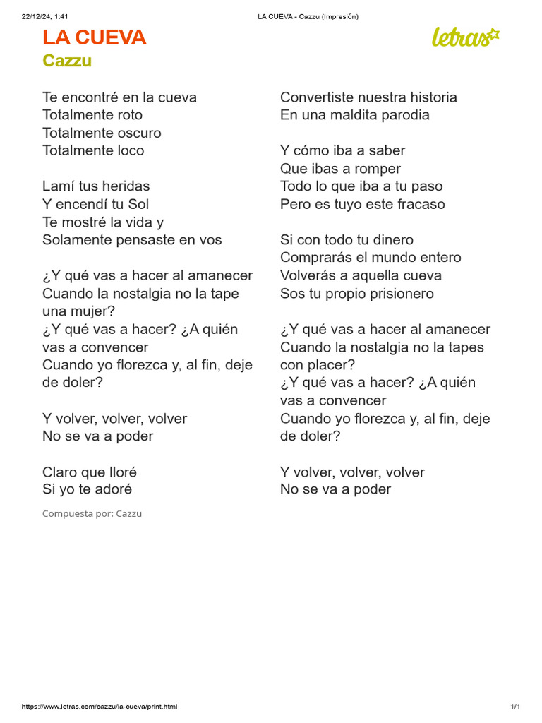 Letra de "La Cueva" de Cazzu | PDF
