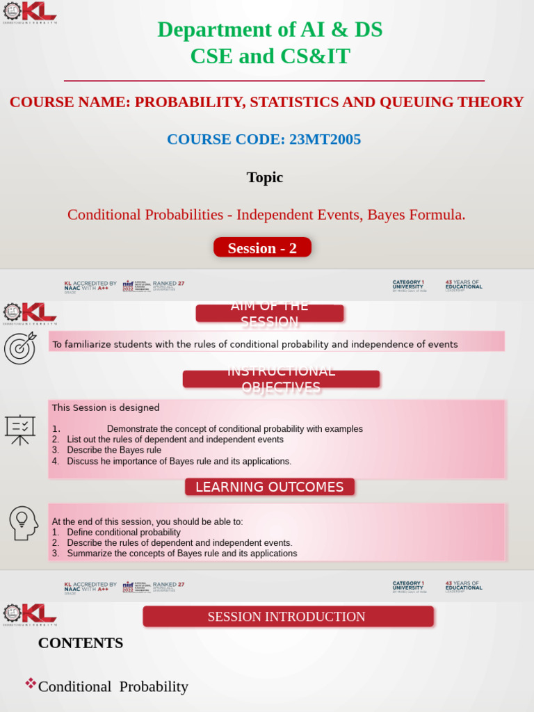 23MT2005-Session 2 Conditional and Bayes Rule | PDF | Statistical Inference | Odds