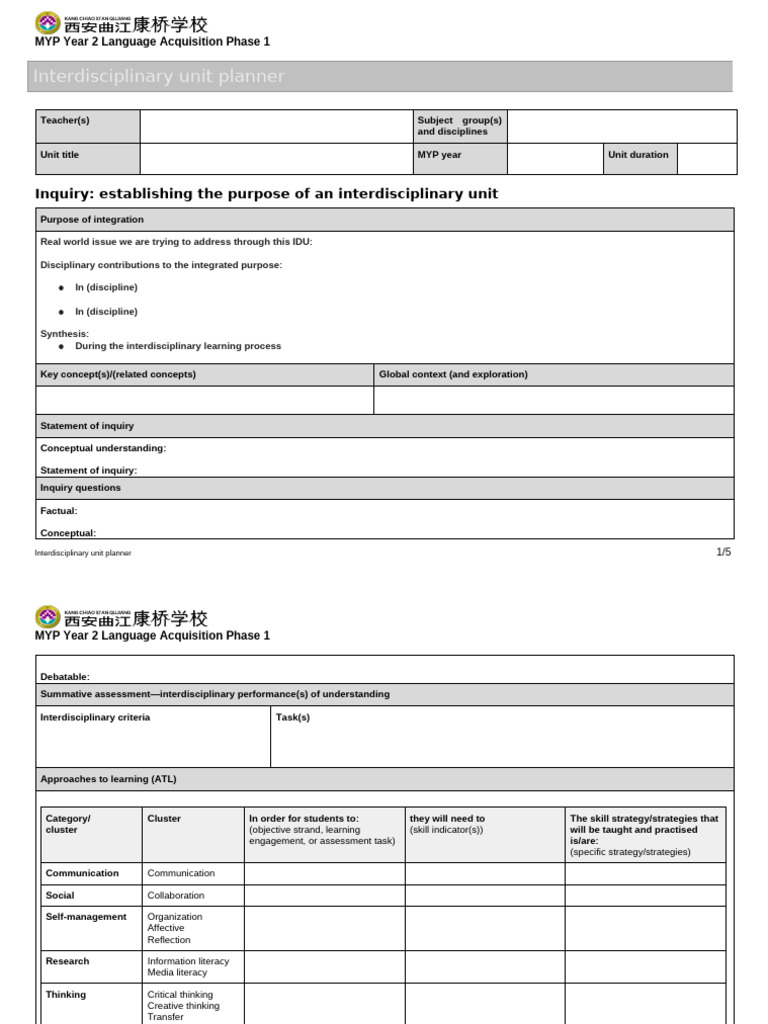 Interdisciplinary Unit Planner | PDF | Interdisciplinarity | Learning