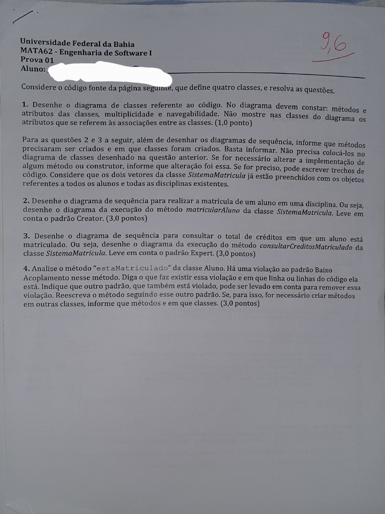 2023.2 Prova 1 - Eng. Software Cláudio Sant'anna | PDF
