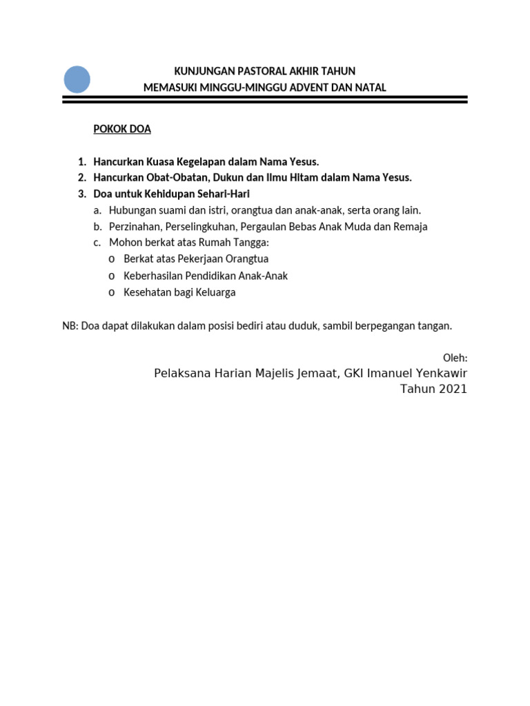 Pokok Doa Pastoral 2021 | PDF
