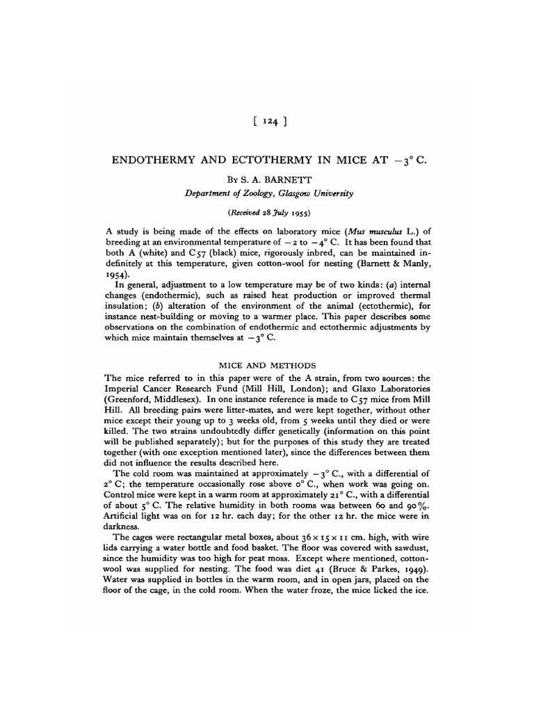 ectothermy and endothermy in mice at -3degC | PDF | Thermoregulation ...