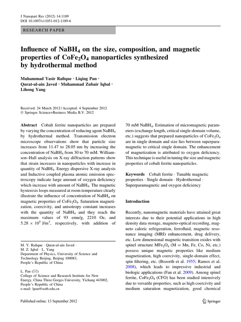 2012 Influence of NaBH4 on the size, composition, and magnetic ...