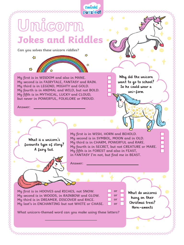 T PZ 1677509503 Unicorn Jokes and Riddles - Ver - 1 | PDF | Unicorn ...