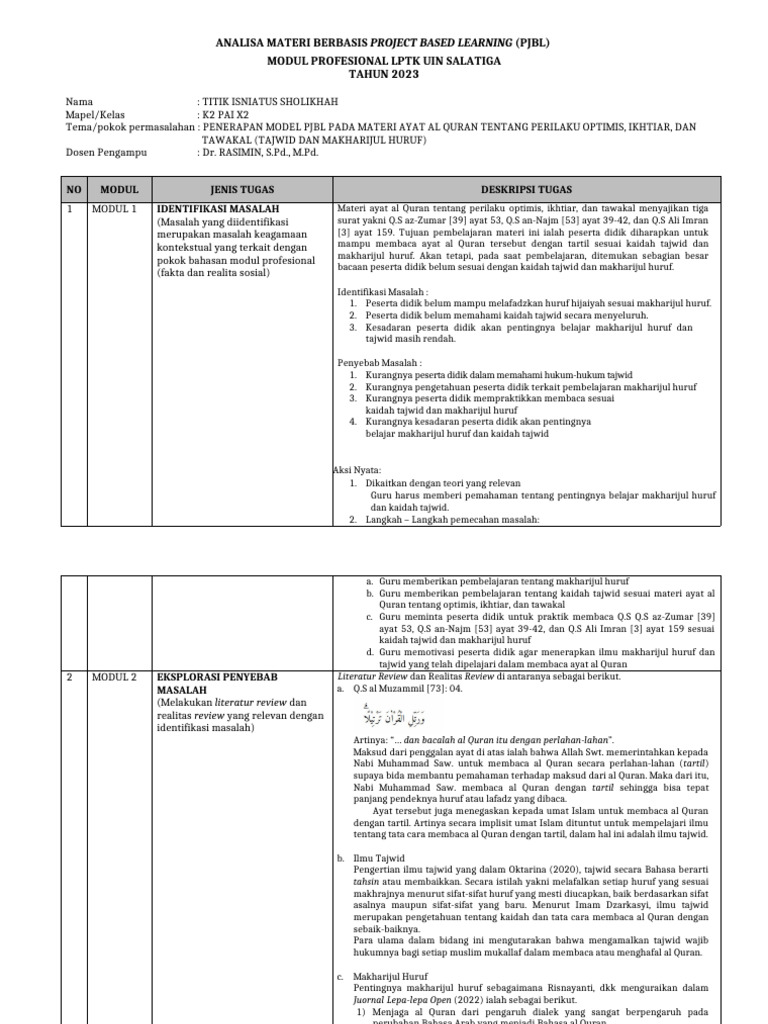 ANALISA MATERI BAHAN AJAR PJBL Modul 2 | PDF