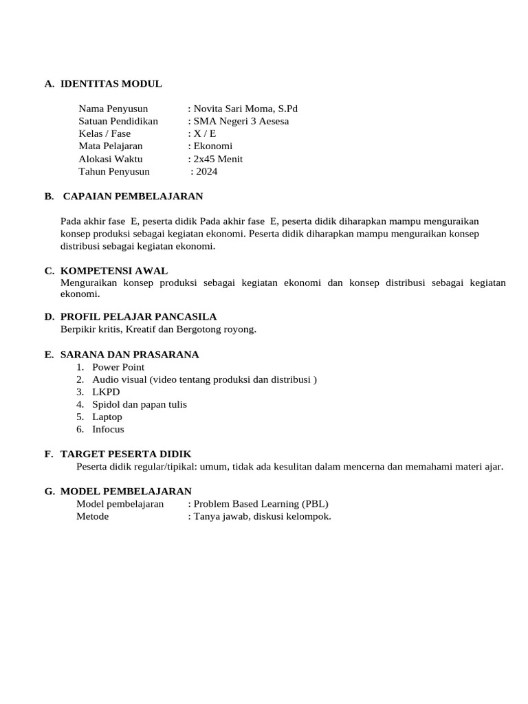 Modul Ekonomi Kls X | PDF