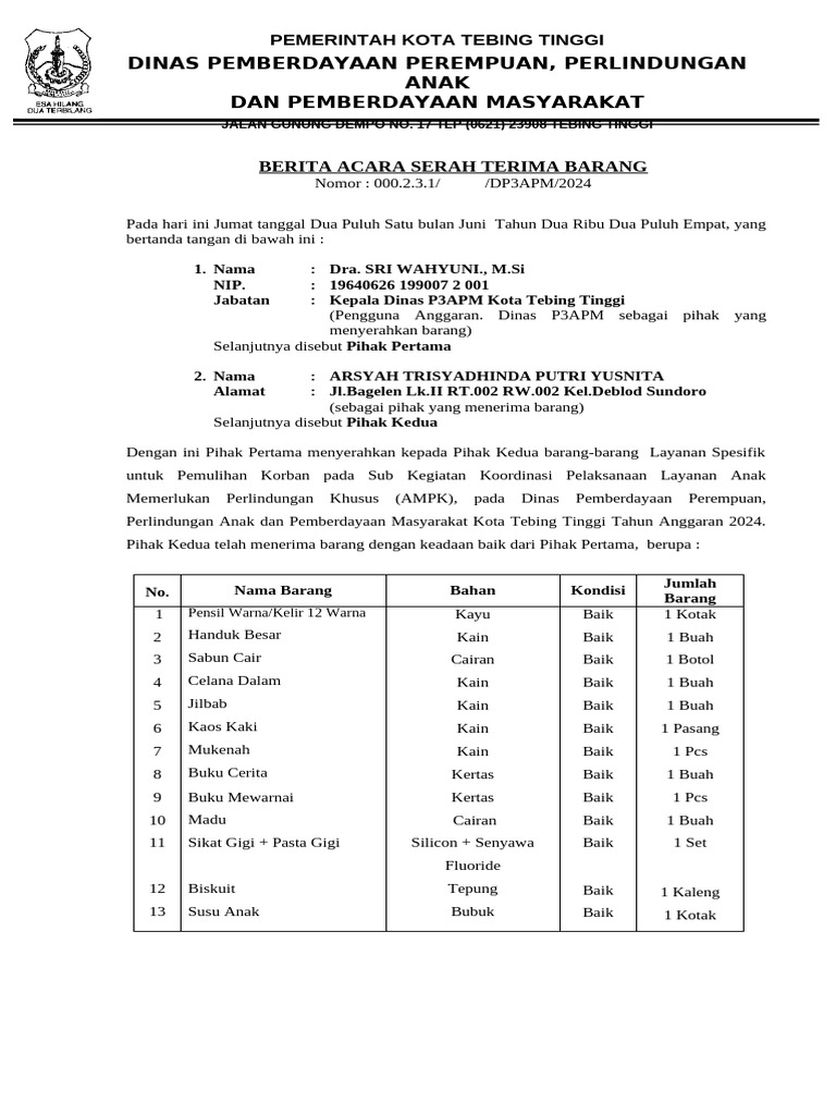 Serah Terima Barang Layanan Spesifik | PDF