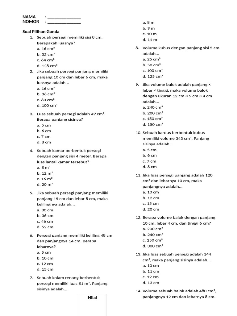 Soal MTK Luas Dan Volume | PDF