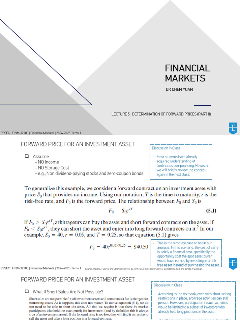 ESSEC - Financial Markets - 24-25 T1 - L5 - Post Class | PDF