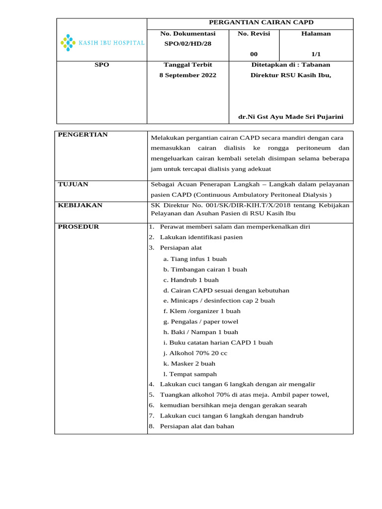 SPO Penggantian Cairan CAPD | PDF