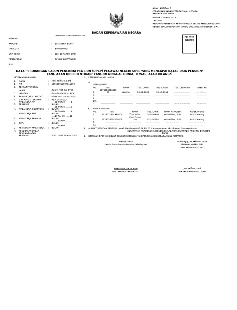 00 DPCP Peraturan BKN No 2 Tahun 2018 Joni y | PDF
