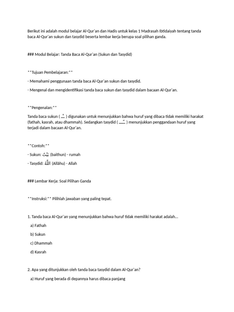 Modul Qurdis Tanda Baca Sukun Dan Tasydid | PDF