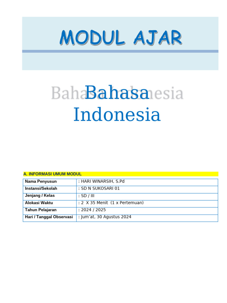 Bahasa Indonesia RPP Baru Fixxx | PDF