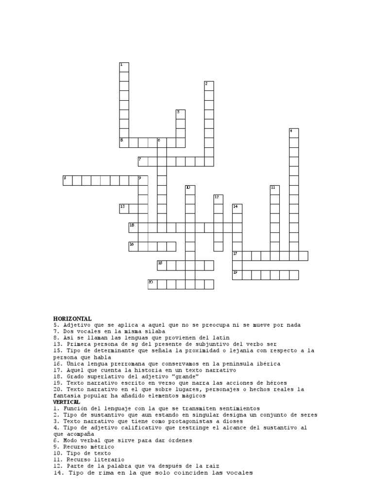 Crucigrama Repaso 1 Lengua