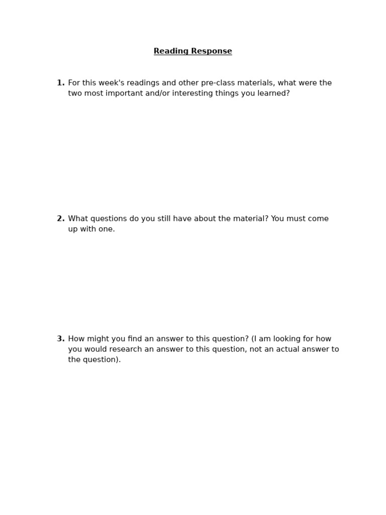 Reading Response Worksheet | PDF