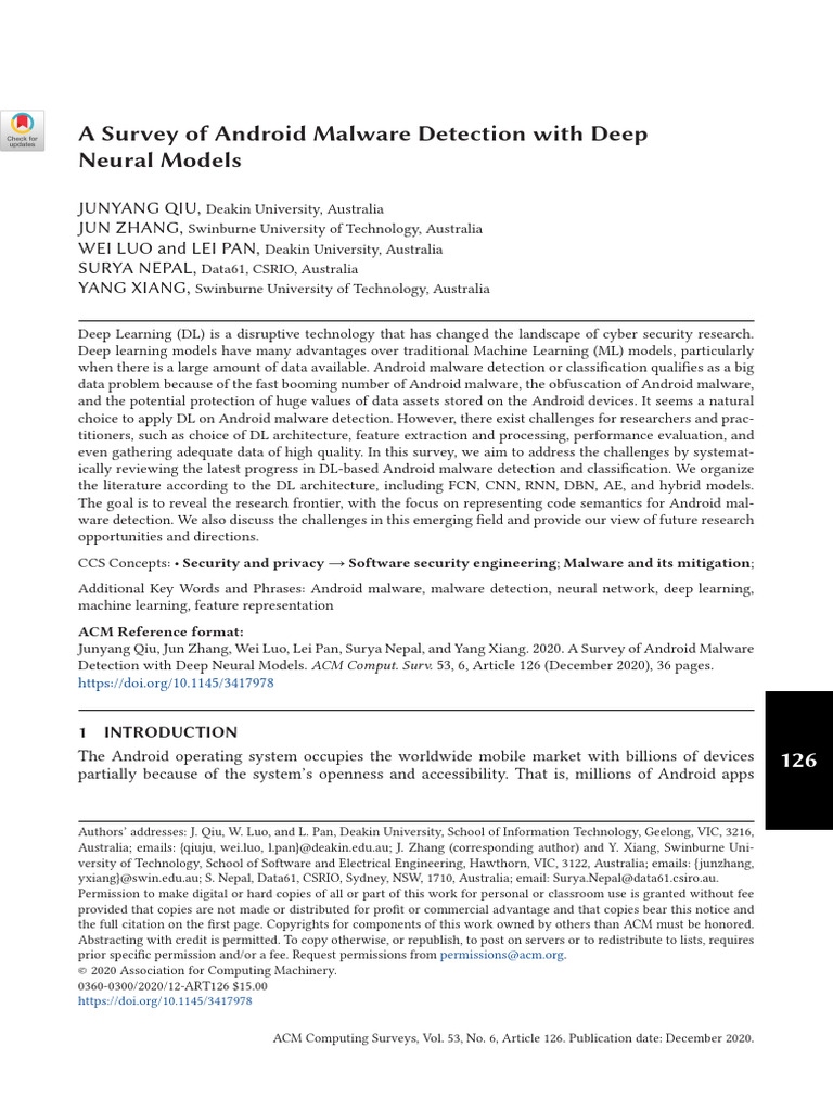 A Survey of Android Malware Detection With Deep Neural Models | PDF ...
