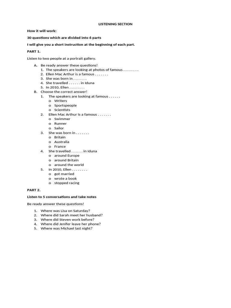 Listening Section: Practice Questions Guide | PDF